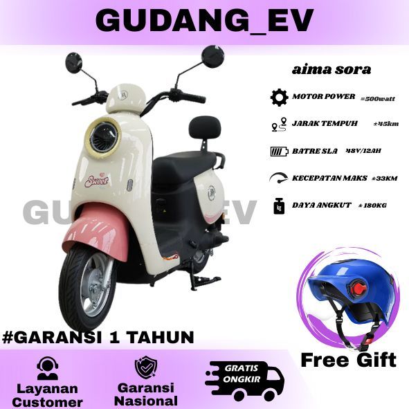 Jual AIMA Sora Sepeda Listrik/Battery Aki SLA 48V 12Ah/Motor Power 400 ...