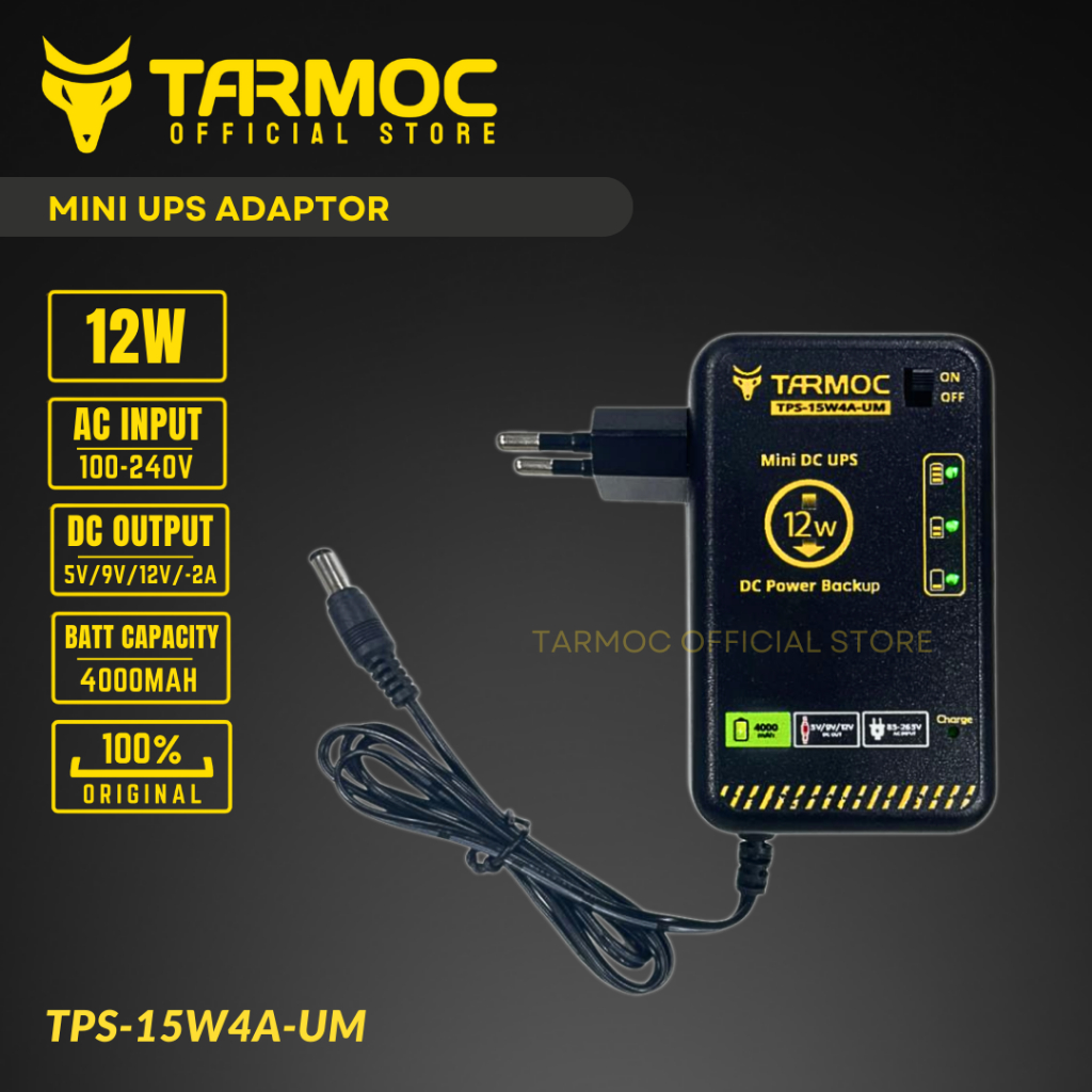 Jual Tarmoc TPS-15W4A-UM | UPS mini wall plug 5/9/12V 4000mAh 12 Watt ...
