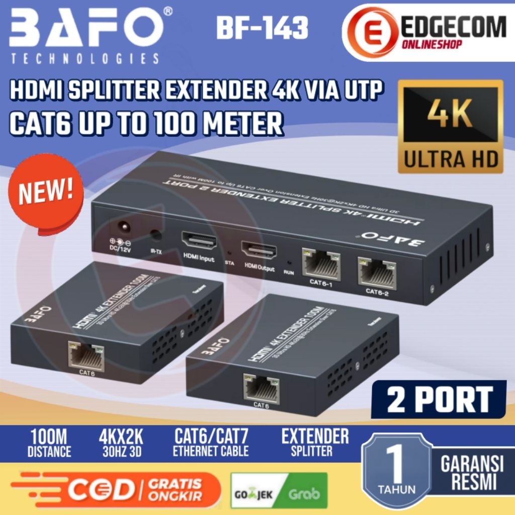 Jual BAFO HDMI Splitter Extender 2 Port / 4 Port Via UTP LAN CAT6 up to ...
