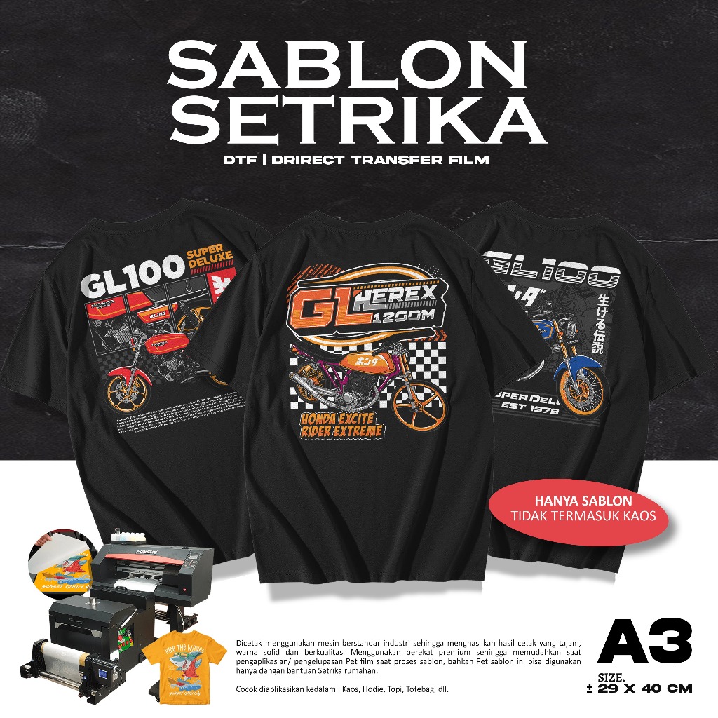Jual SABLON SETRIKA DTF - Desain Honda GL 100 Ukuran A3 | Shopee Indonesia