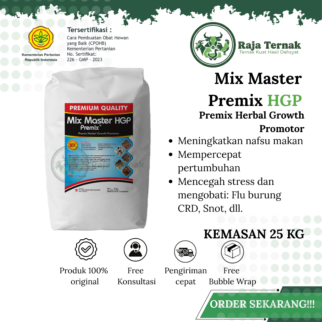 Jual MIX MASTER PREMIX HGP 25 KG - Suplemen Pakan Herbal Pemacu ...