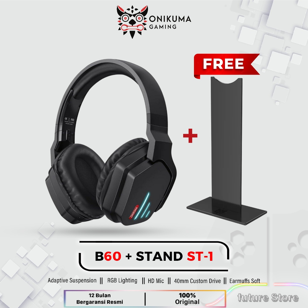 Jual ONIKUMA B60 Headphone Gaming Hitam Wireless Bluetooth Original ...