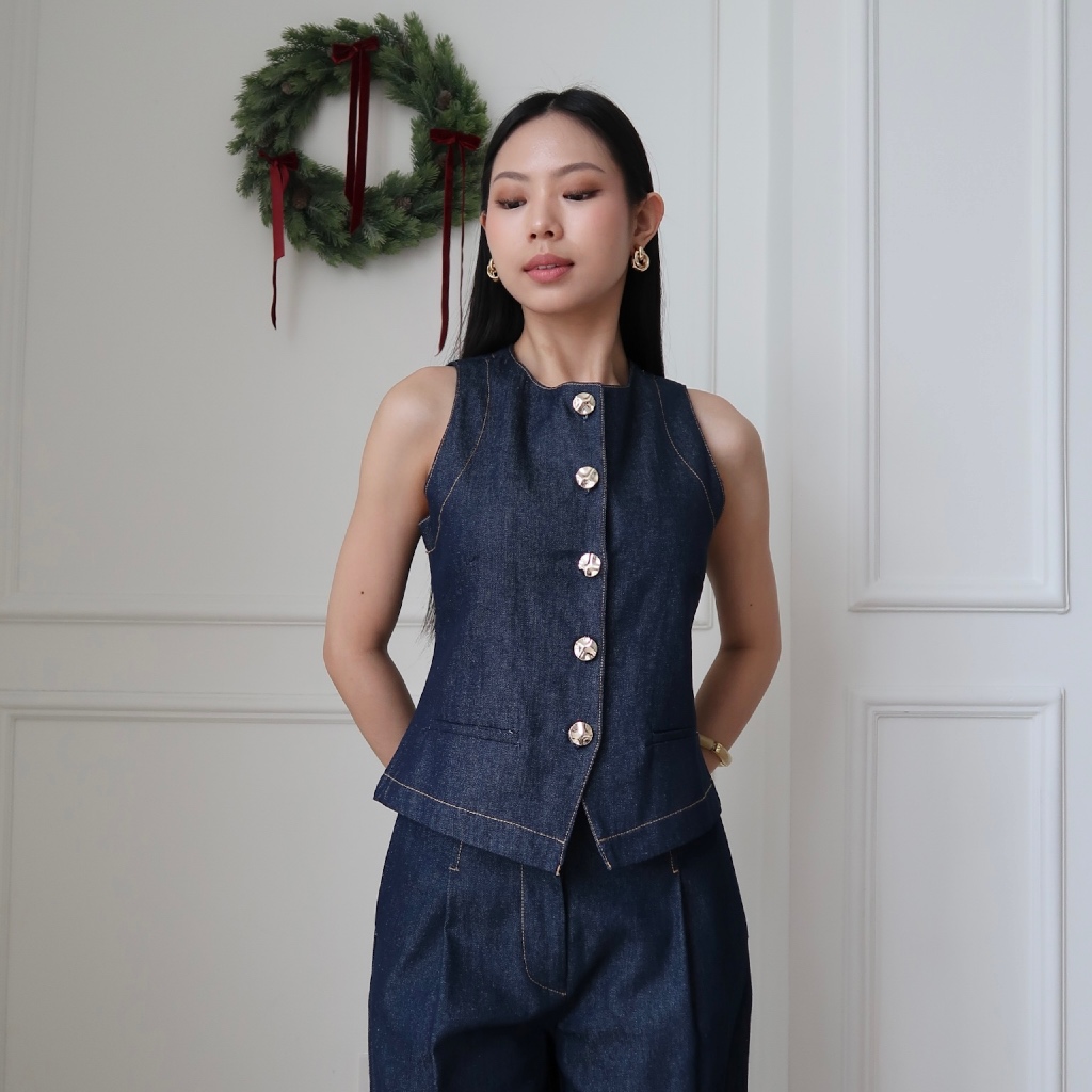 Jual HER OFFICIAL - WARREN TOP / Denim Top | Shopee Indonesia