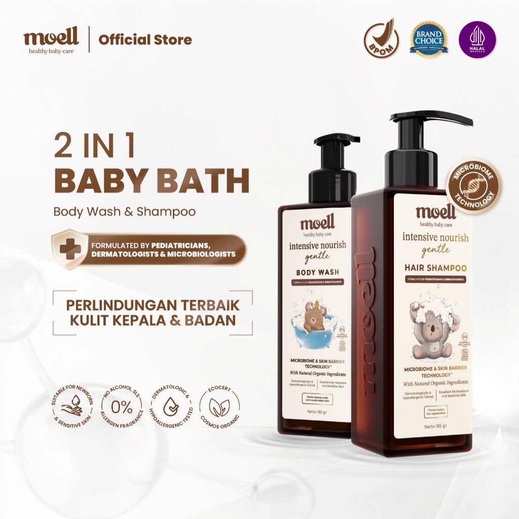 Jual Moell Gentle Body Wash 185gr & Shampoo 185gr - 2in1 Baby Bath ...