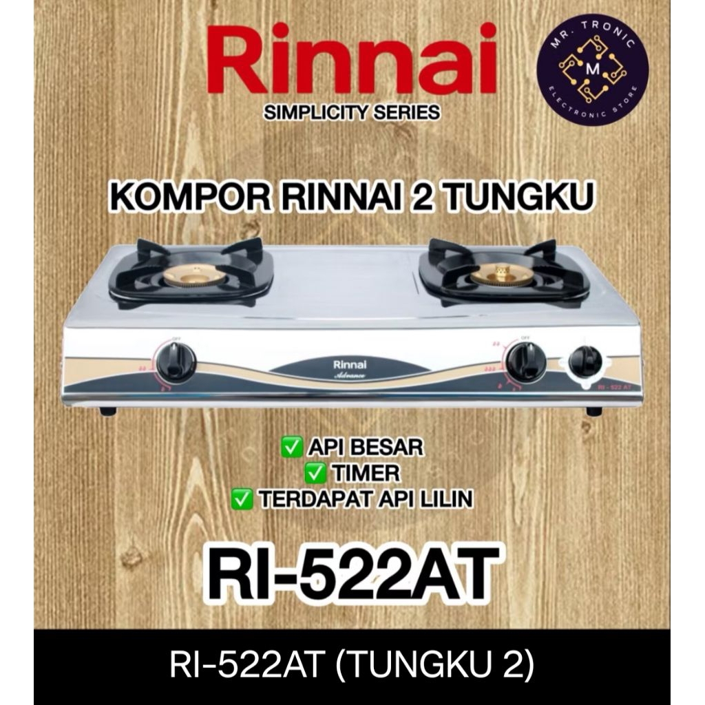 Jual [ @ NEW ORI @ ] RINNAI 522 AT kompor 2 tungku stenlis api besar ...