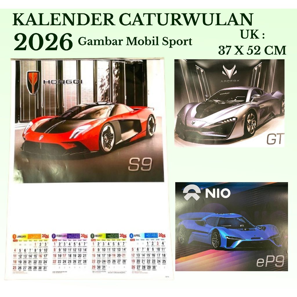 Jual (GAMBAR MOBIL SPORT) KALENDER DINDING CATURWULAN TAHUN 2026 ( 3 ...
