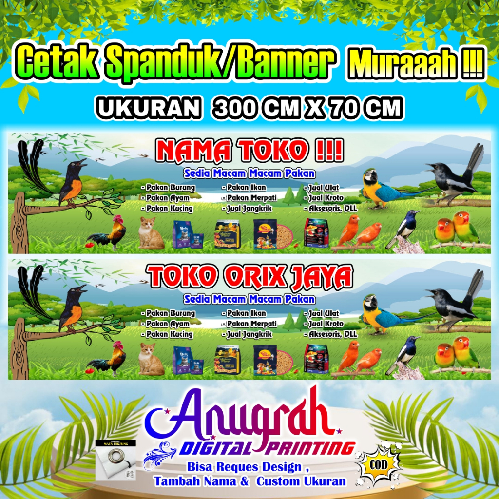 Jual Spanduk Banner Toko Pakan Burung Ukuran 300 cm x 70 cm | Shopee ...