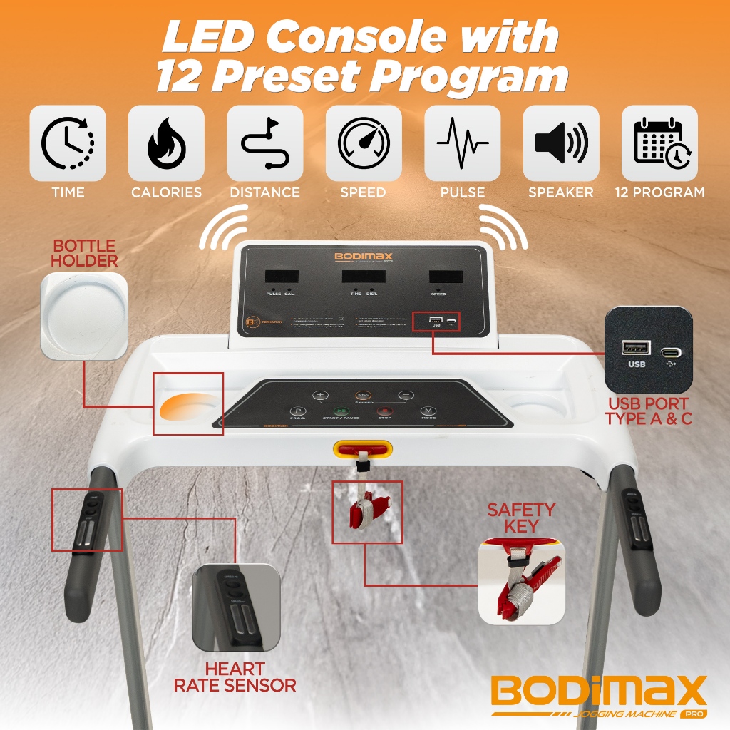 Jual BODIMAX JOGGING MACHINE PRO WHITE / Treadmill 10KM / Incline ...