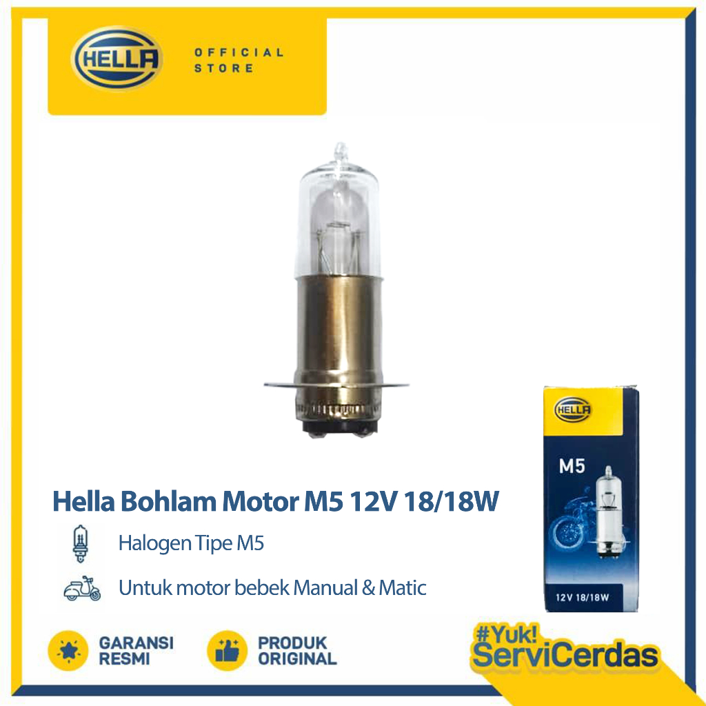 Jual Hella Lampu Motor Bohlam Halogen M5 12V 18/18W STD-3 - Aksesoris ...