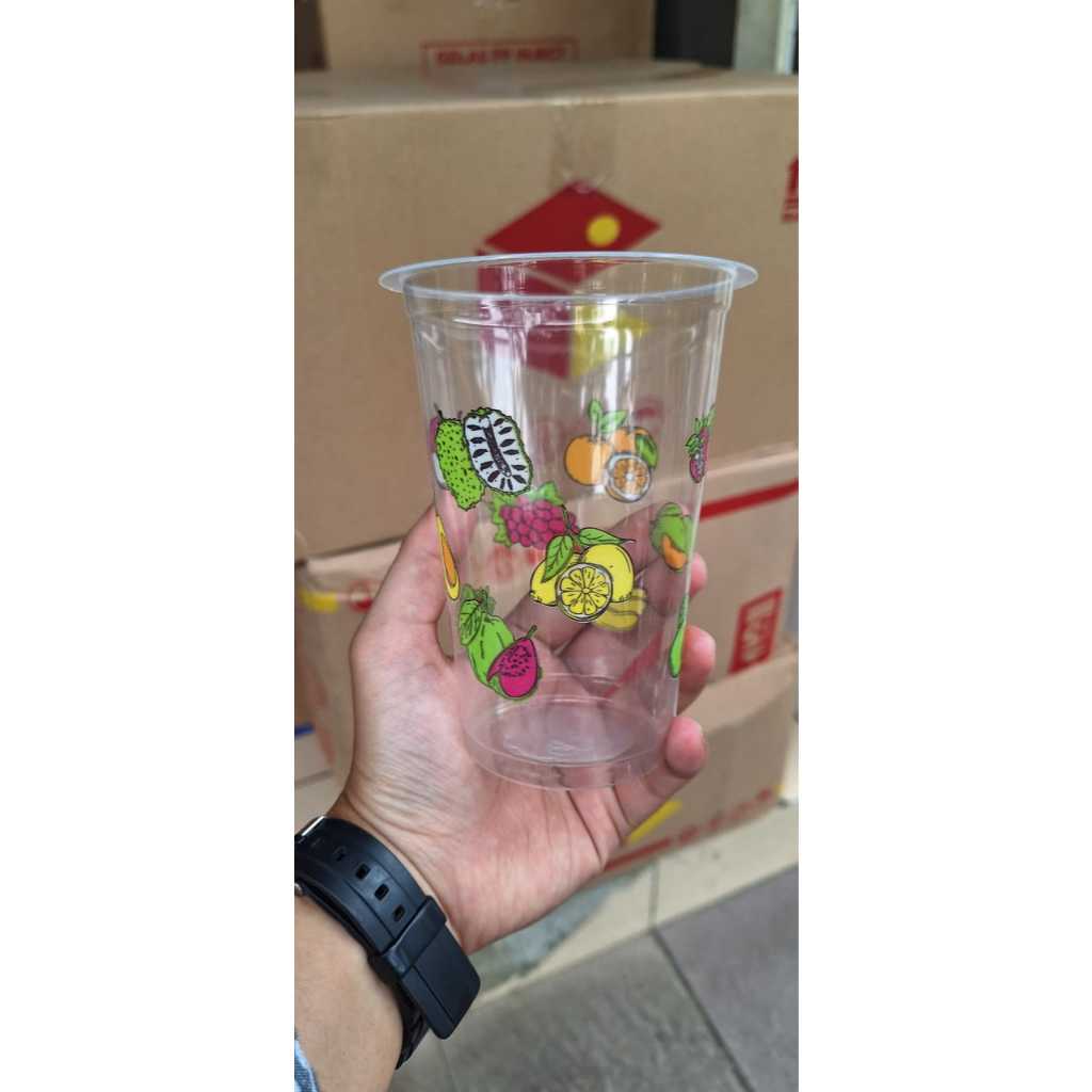 Jual CUP FLAT 16 OZ 5GR BUAH-BUAHAN / CUP PLASTIK JUS / CUP PLASTIK ...