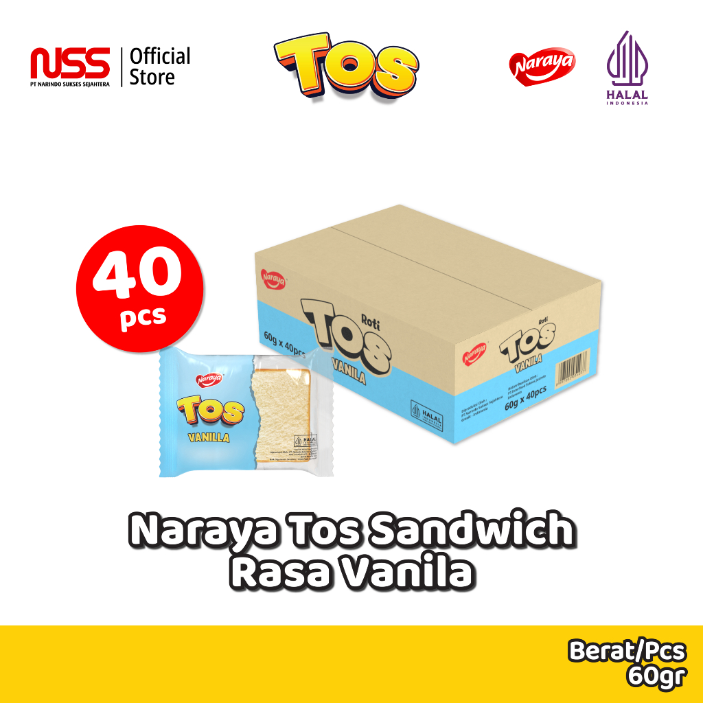 Jual NARAYA Tos Roti Sandwich Isi Krim Vanilla 60g - 1 Dus Isi 40 Pcs ...