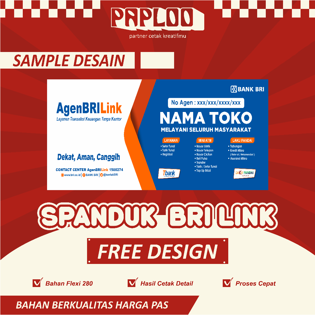 Jual SPANDUK/BANNER/BACKDROP BRI LINK UKURAN 160X60 CUSTOM FREE DESAIN ...