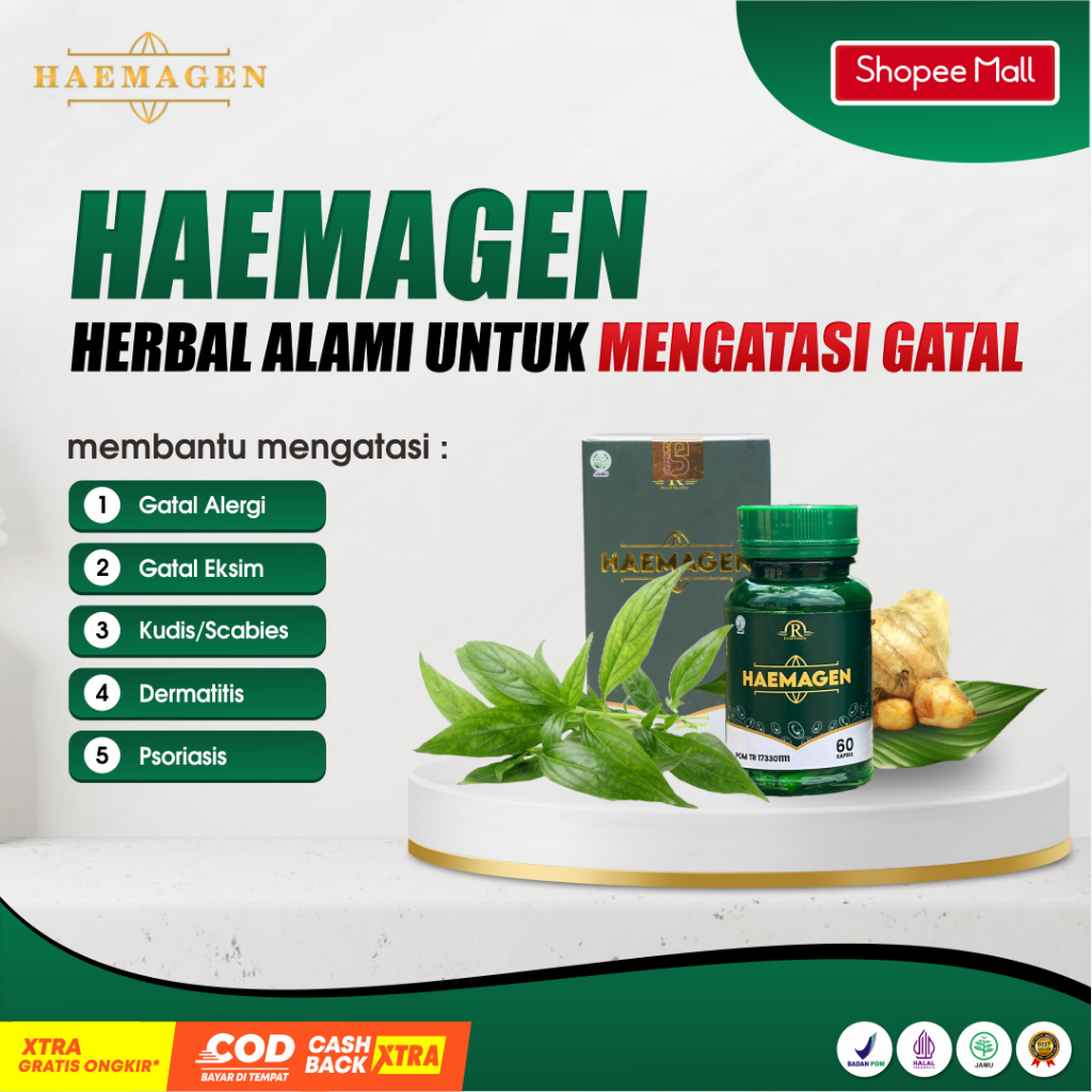 Jual Haemagen Original Obat Gatal Alami isi 60 Kapsul BPOM | Shopee ...