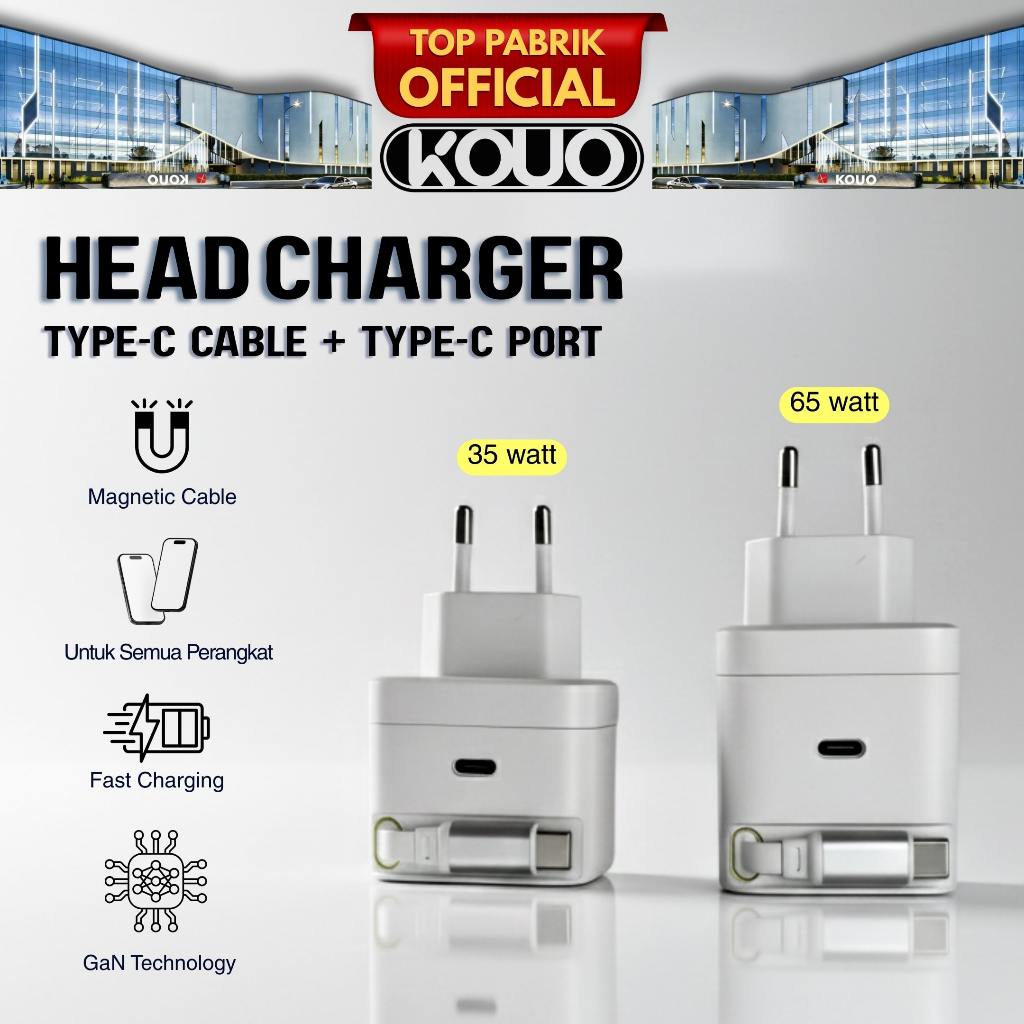 Jual KOUO Adaptor Charger Dual Port Type-C Ultra Fast Charging with GaN ...
