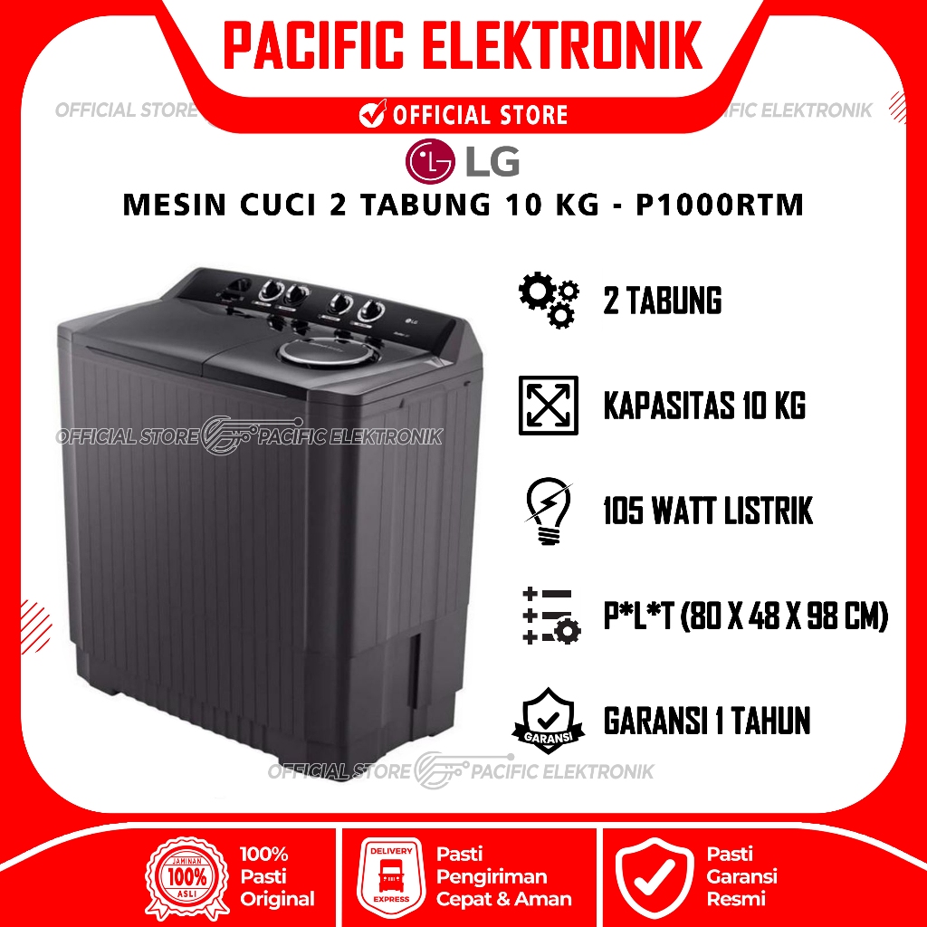 Jual Mesin Cuci LG 2 Tabung 10Kg P1000RTM | Shopee Indonesia