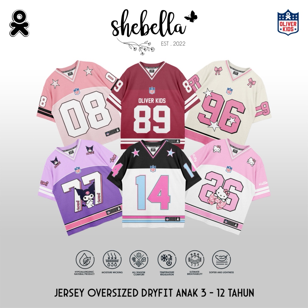 Jual SHEBELLA - Kaos Jersey Oversize Anak Untuk Usia 3-12 Tahun Bahan ...