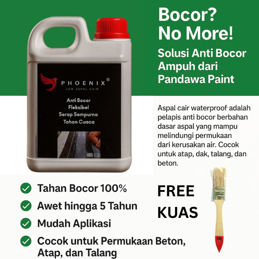 Jual [BONUS KUAS]Phoenix Lem Aspal Cair Waterproof 1 Kg Anti Bocor ...