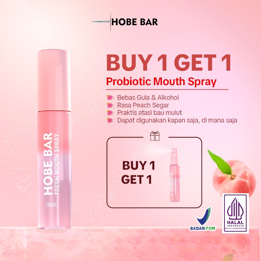 Jual [BUY 1 GET 1 FREE] Hobe Bar Bad Breath Go Away Mouthspray Peach ...