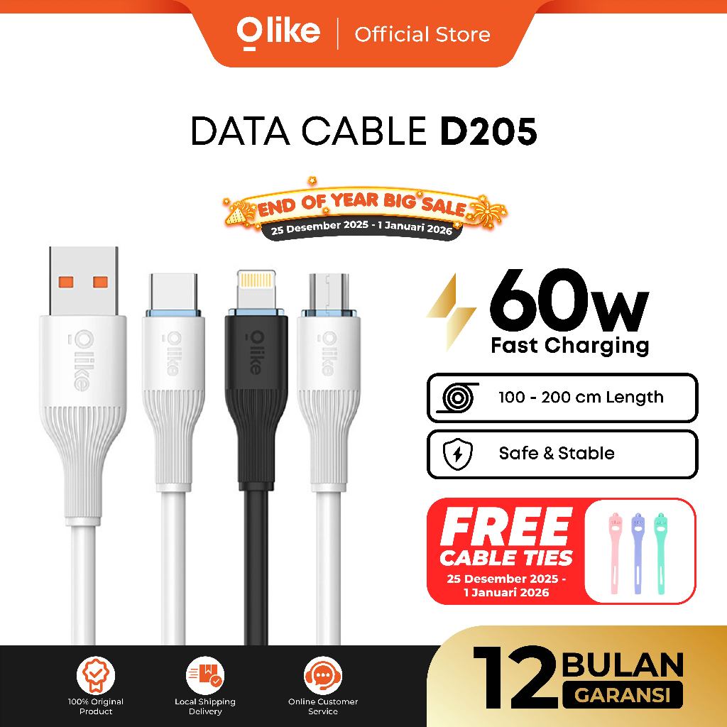 Jual OLIKE Kabel Data D205 Fast Charging Up to 60W Data Cable 100cm USB ...