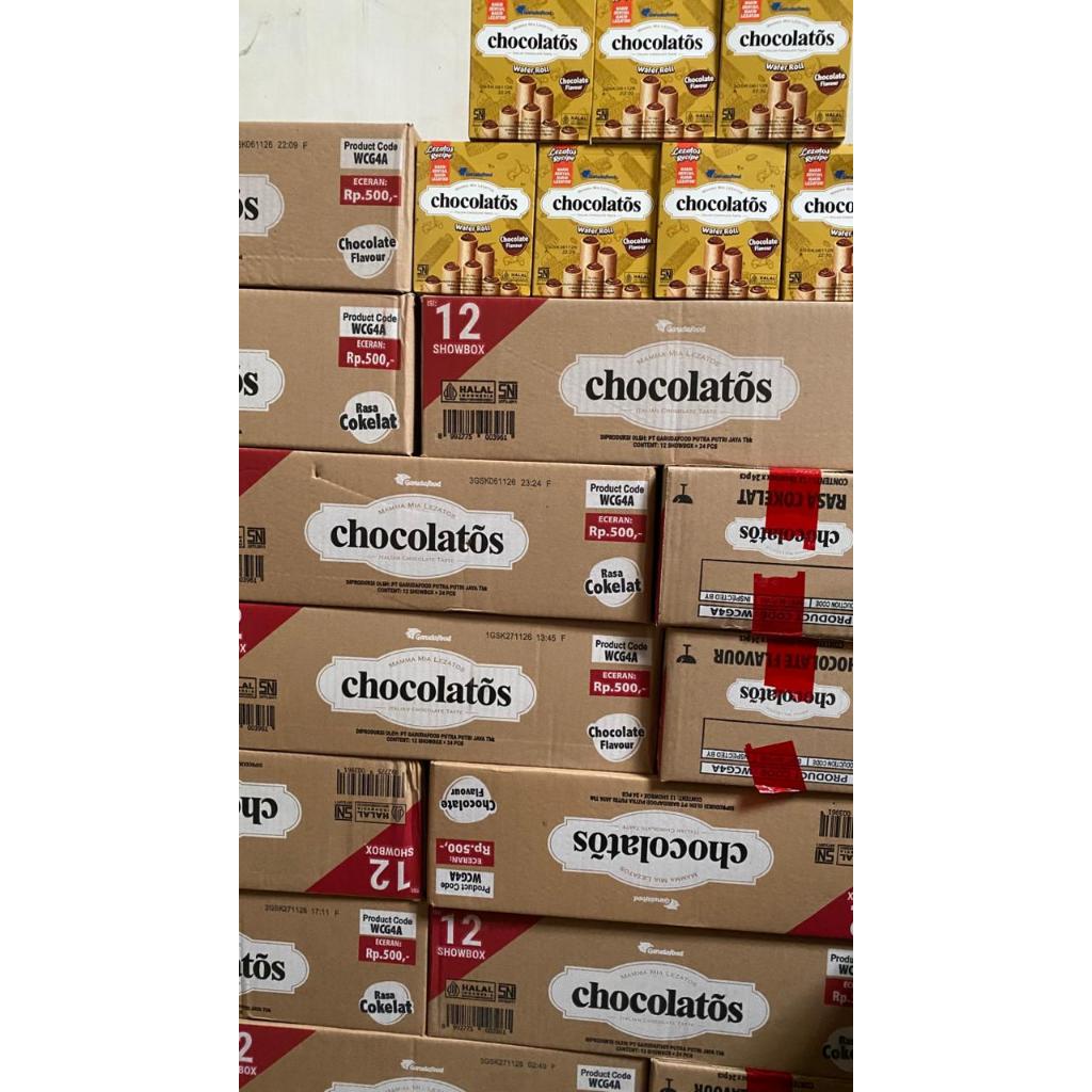 Jual Chocolatos Wafer Roll Cokelat Original 1 Dus Isi 12 Showbox ...