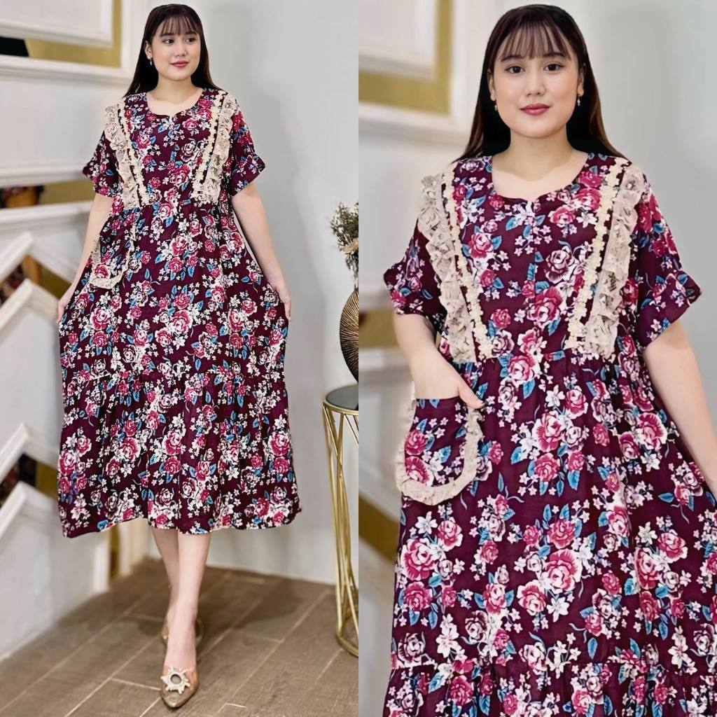 Jual DRESS CELOSIA JUMBO LD 120 CM MOTIF BUNGA-BUNGA JUMBO DASTER RAYON ...