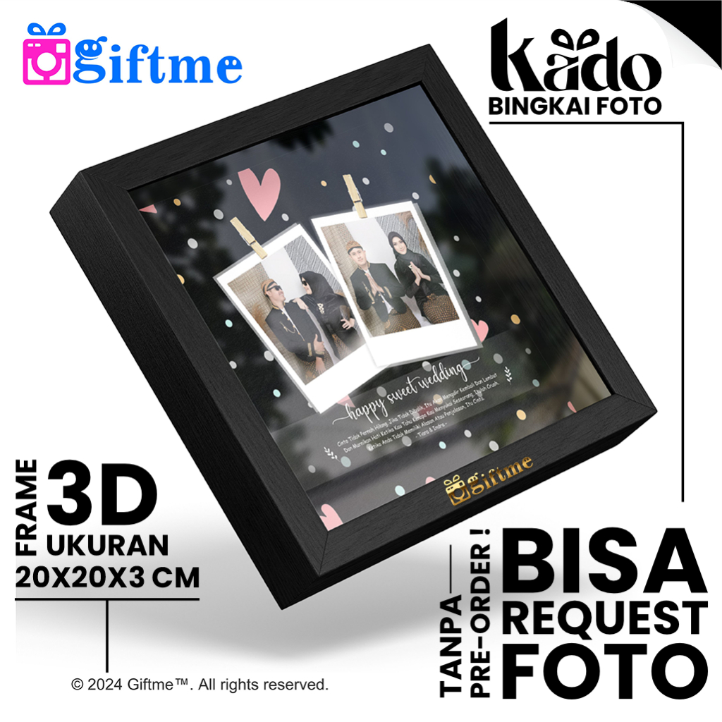 Jual GIFTME Kado Bingkai Foto Hitam 3D - Kado Anniversary - Kado Ulang ...