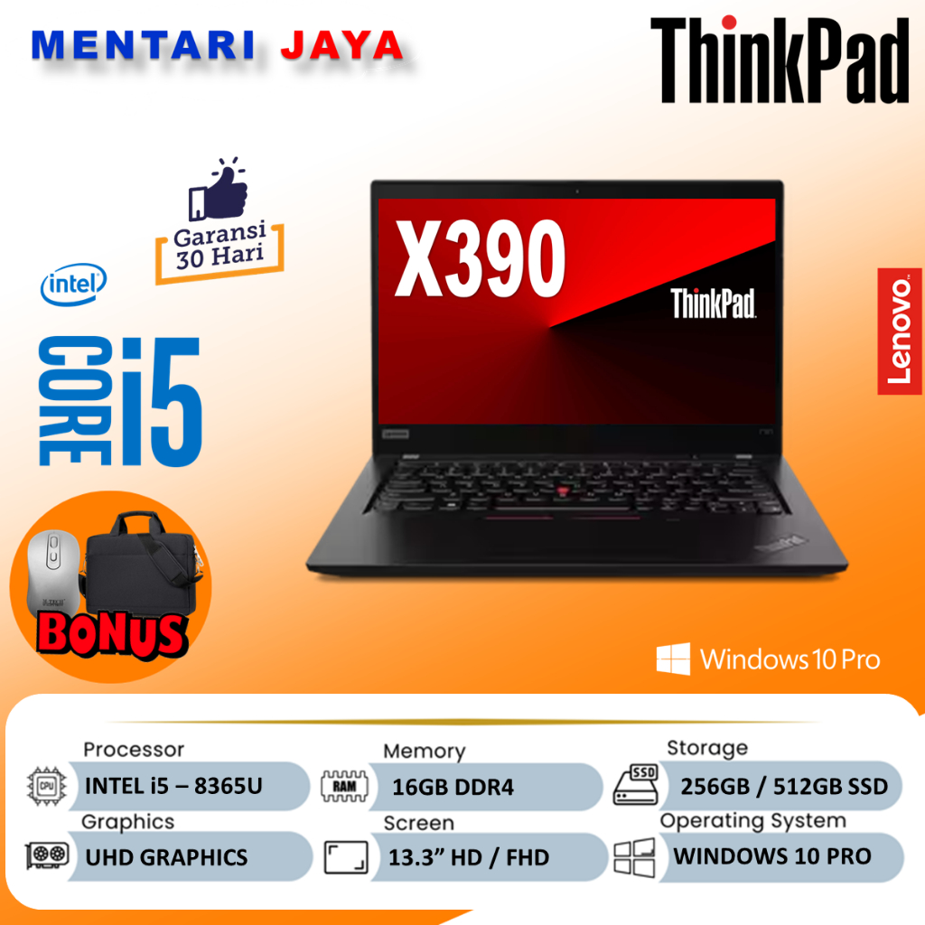 Jual LENOVO THINKPAD X390 Intel i5 8365U RAM 16GB 512GB SSD 13INCH ...