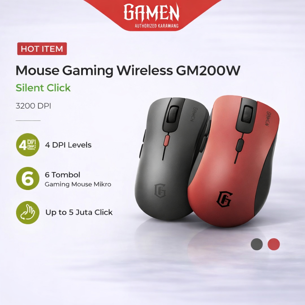 Jual GAMEN Mouse Wireless Gaming GM200W Silent Click Rechargeable ...