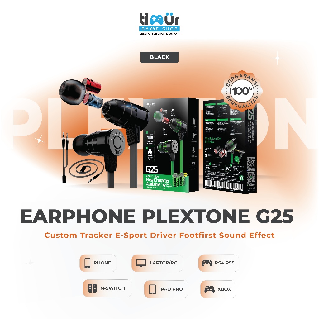 Jual Plextone G25 Earphone Gaming Ori Original PUBG ML Warna Hitam ...