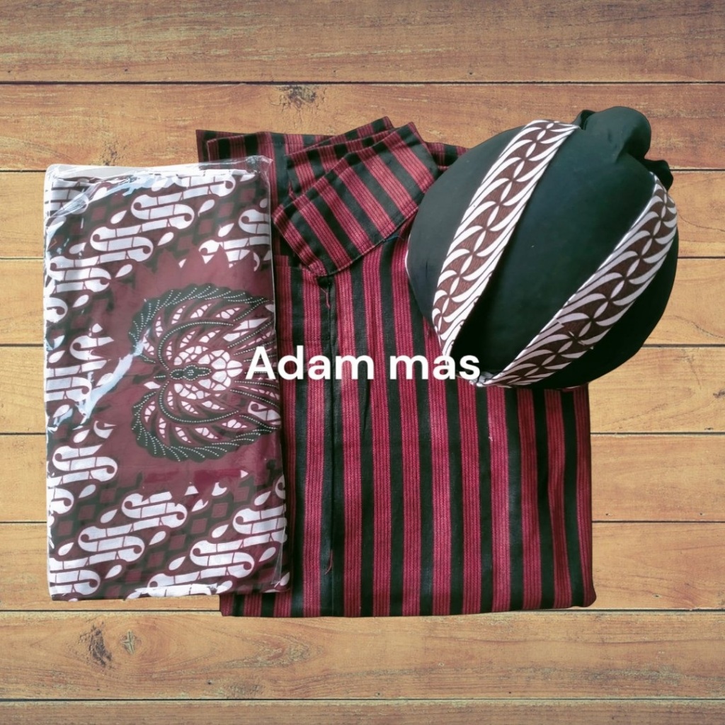 Jual Set Baju Adat Jawa Pria Dewasa/Set Baju Surjan Lurik Merah Bahan ...