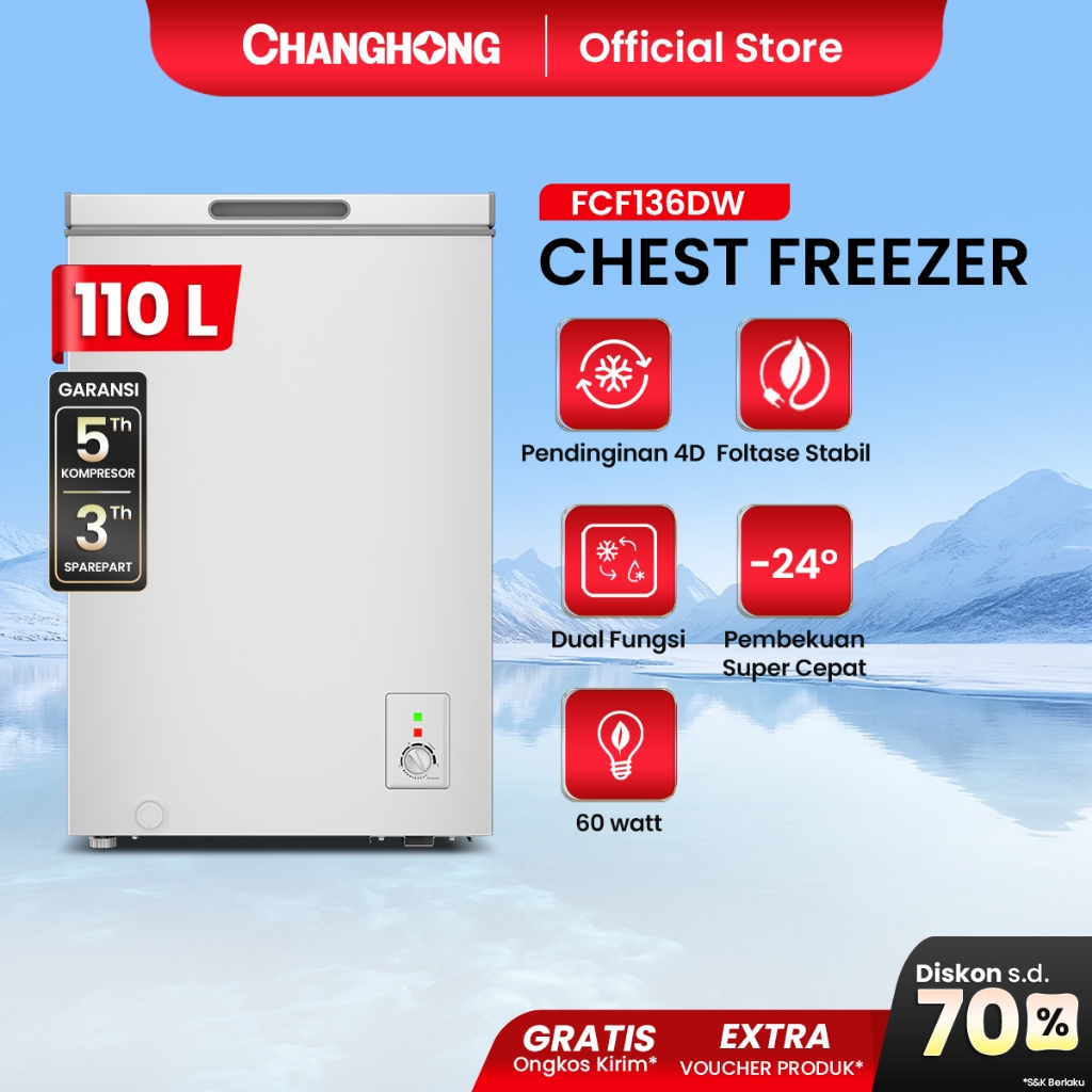Jual Changhong Chest Freezer FCF136DW Kapasitas 110 Liter (Fast ...