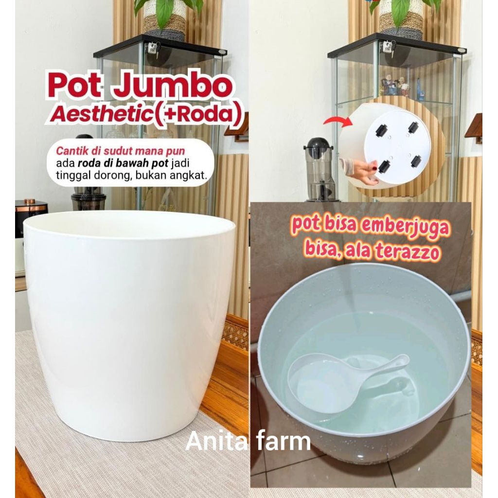 Jual Pot Bak Plastik Roda 50 Mewah Model Keramik Polos Bahan Tebal no ...