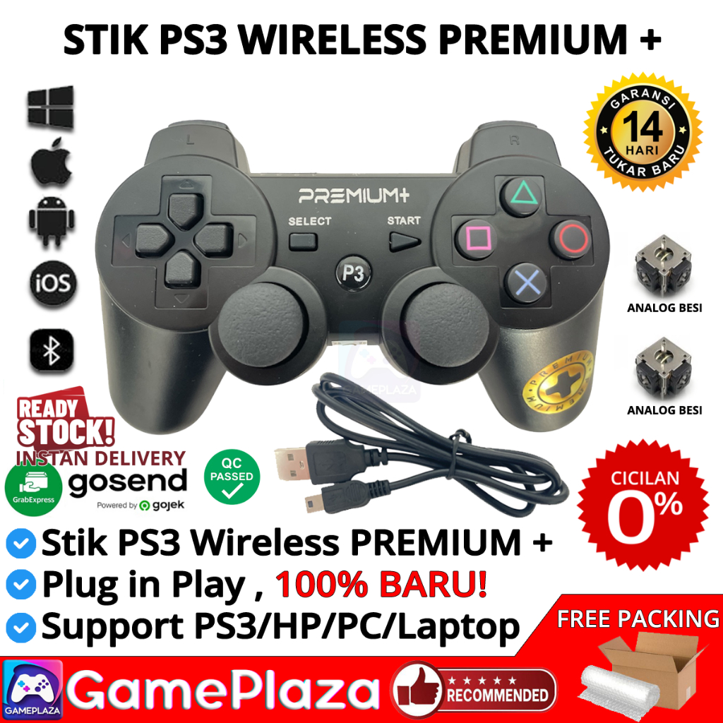 Jual STIK PS3 PREMIUM PLUS WIRELESS | ANALOG BESI GETAR | PS3/PC/LAPTOP ...