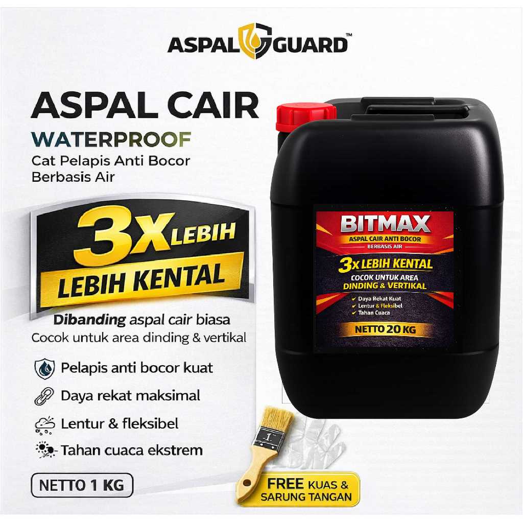 Jual BITMAX Aspal Cair Bitumen 20 kg Super Kental Untuk Plafon,Dinding ...