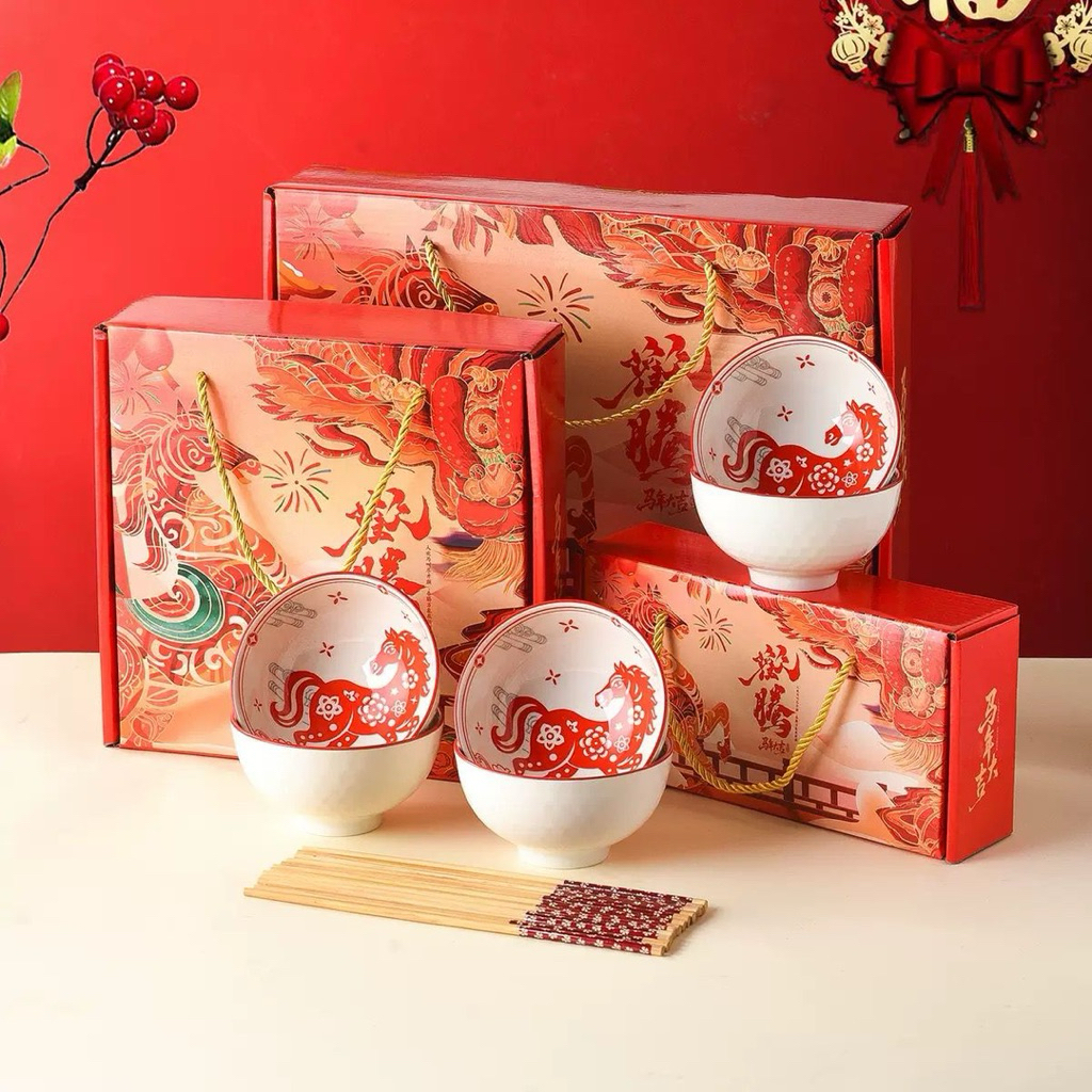 Jual HAMPERS Mangkuk Motif Kuda Imlek Gift Set Piring Mangkuk Dining ...