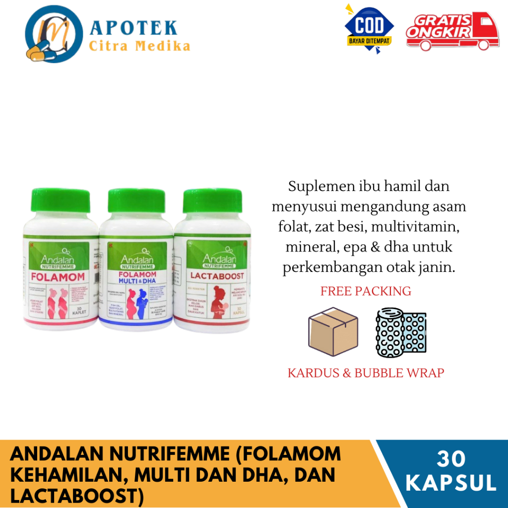 Jual ANDALAN NUTRIFEMME (FOLAMOM KEHAMILAN, MULTI&DHA DAN LACTABOOST 1 ...