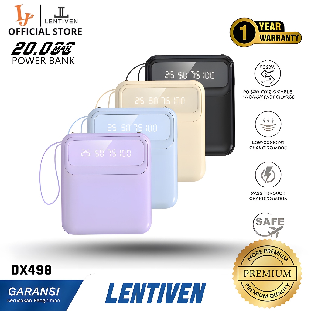 Jual LJ LENTIVEN PowerBank 20000mah Mini Size With 4 USB Fast Charging ...