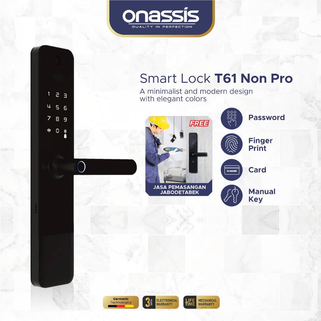 Jual ONASSIS SMART LOCK T61 PRO NON WIFI | KUNCI PINTAR ELEGAN MULTI ...