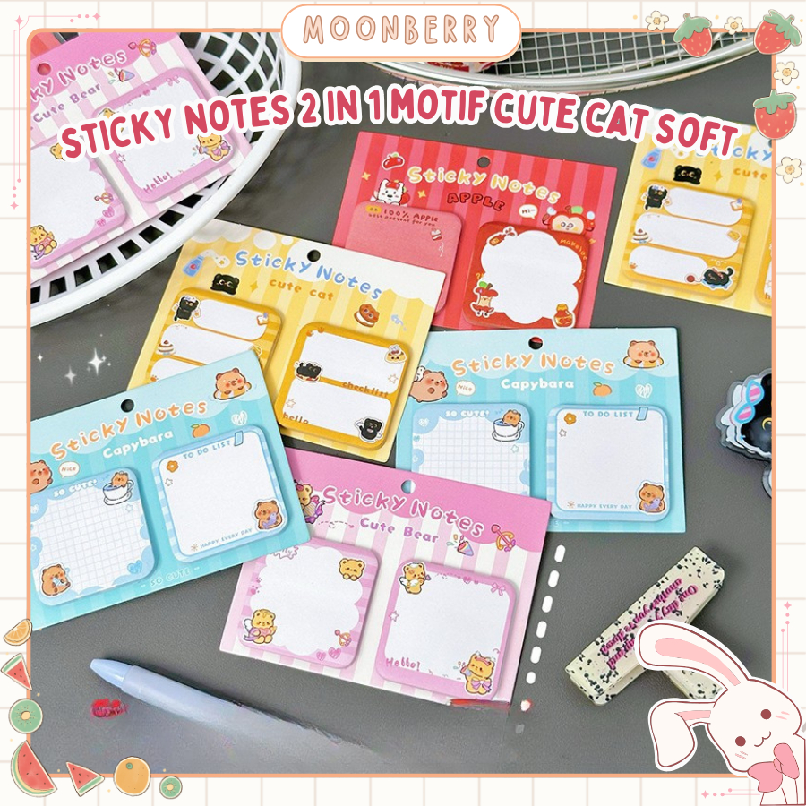 Jual Sticky Notes 2 In 1 Motif Hewan Capybara Kucing Beruang Puppy Lucu ...
