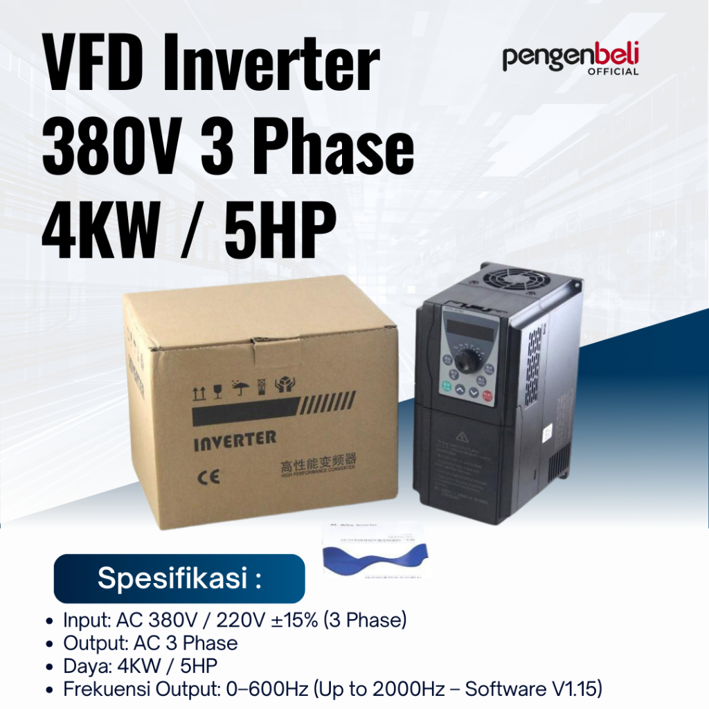 Jual VFD Inverter 380V 3Phase 4KW 5HP | Pengatur Kecepatan Motor ...