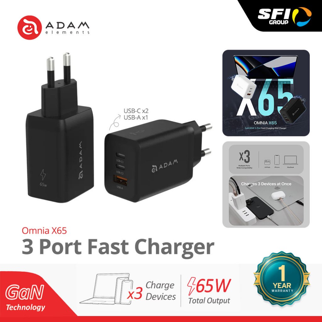 Jual Adam Elements - Wall Charger Charging - 3 Port - 65W GaN - Omnia ...