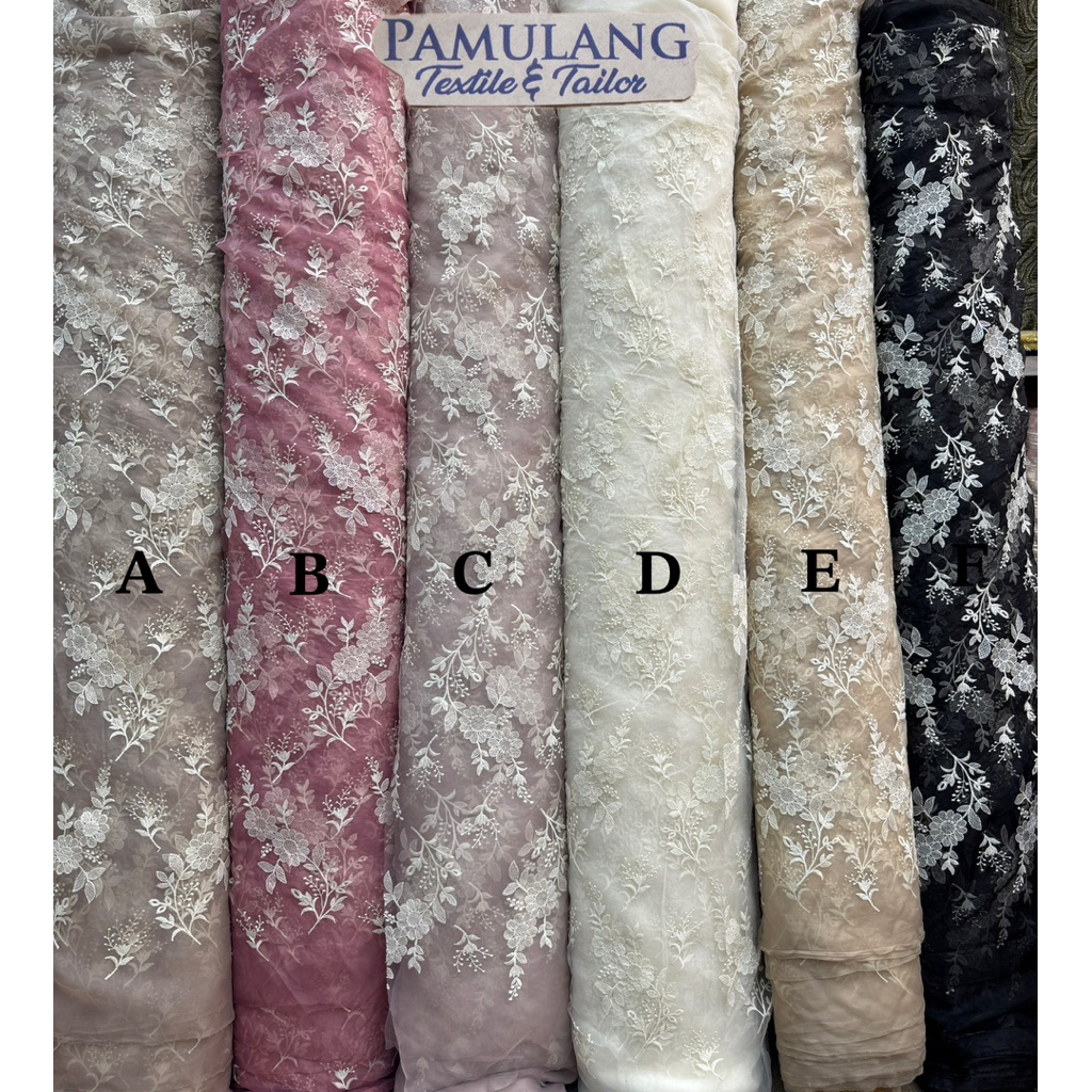 Jual Kain ORGANZA EMBROIDERY BUNGA || Harga Per Setengah Meter (50 cm ...