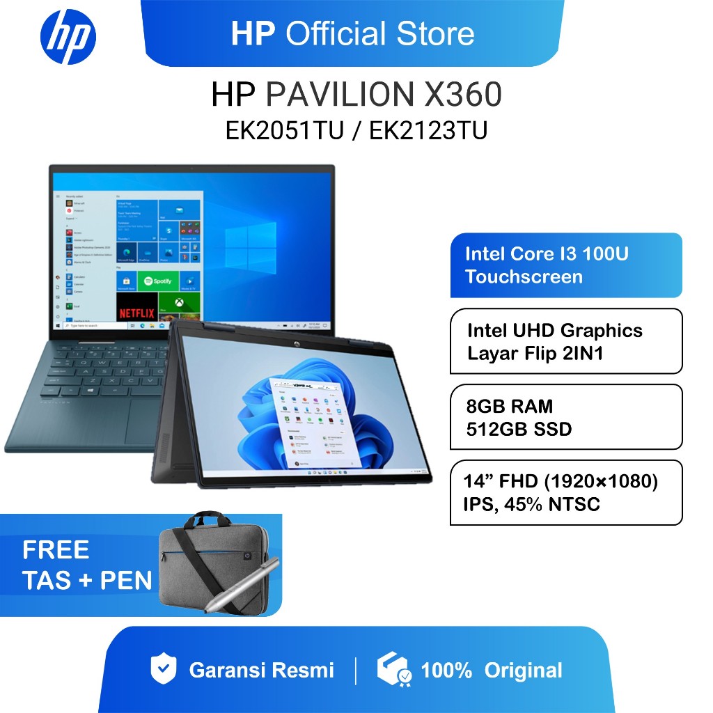 Jual [FREE STYLUS PEN] HP PAVILION X360 14 CORE I3 100U 8GB 512GB W11 ...