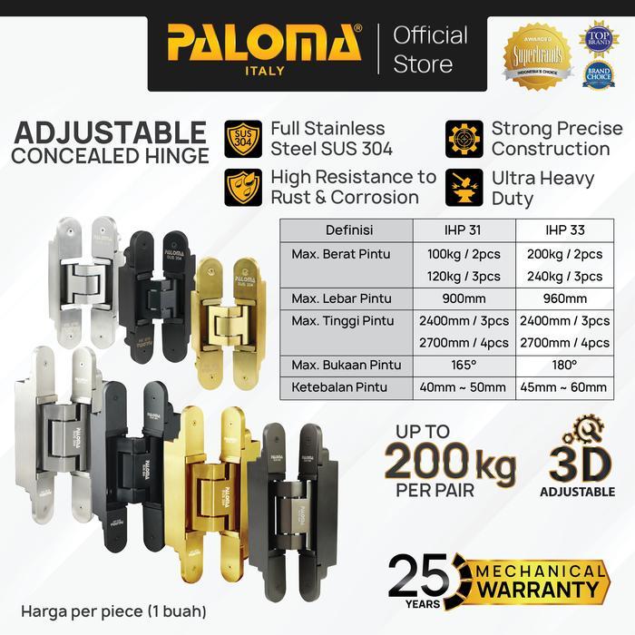 Jual PALOMA Engsel Tanam Invisible Concealed Hinge Pintu Jendela Kayu ...