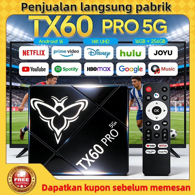 Jual TX60 PRO 5G Android TV Box 16G+256G, 4K Ultra HD, 8000+ Channel TV ...