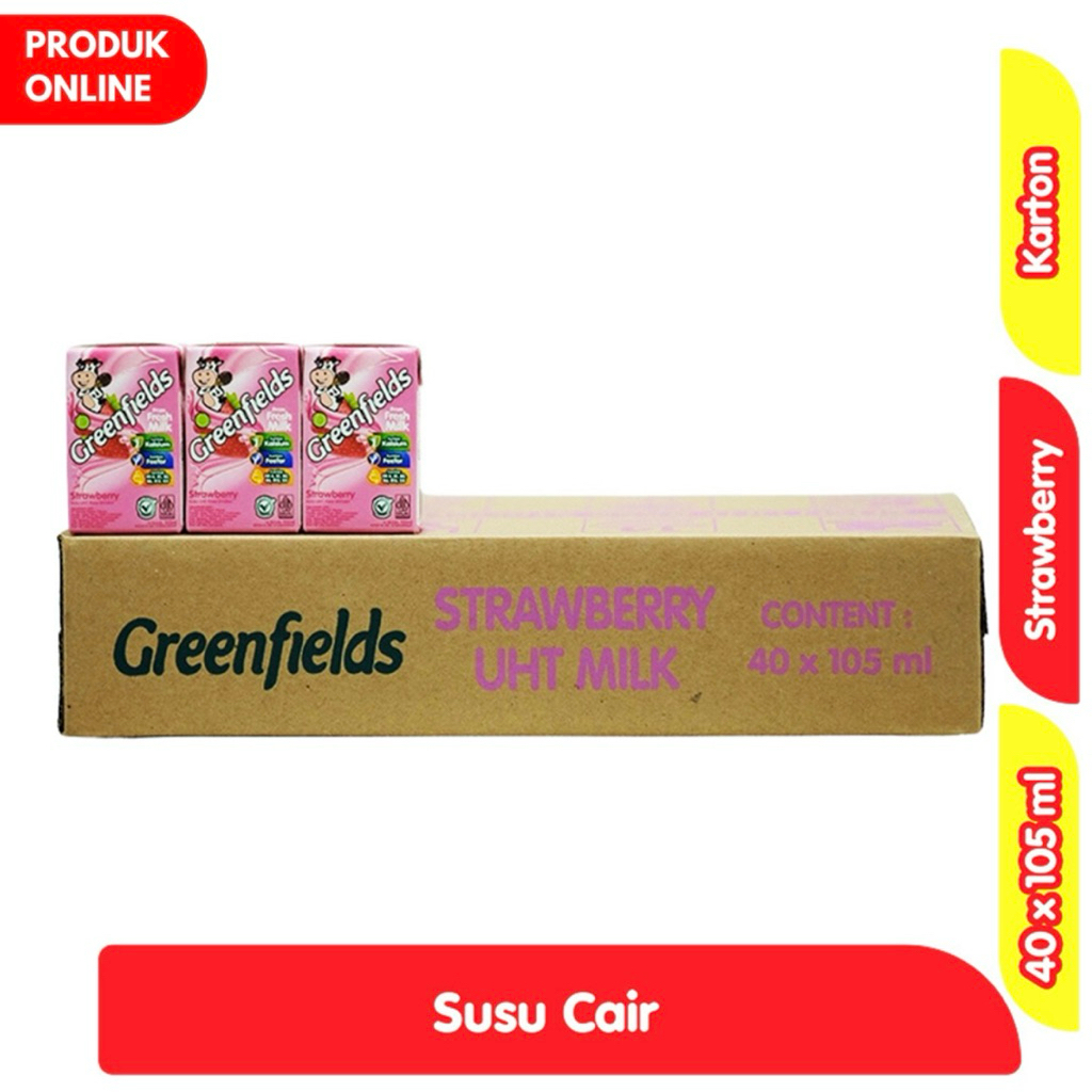 Jual Susu UHT Greenfields 40 x 105 ml - Strawberry, Gula Alami, Aman ...