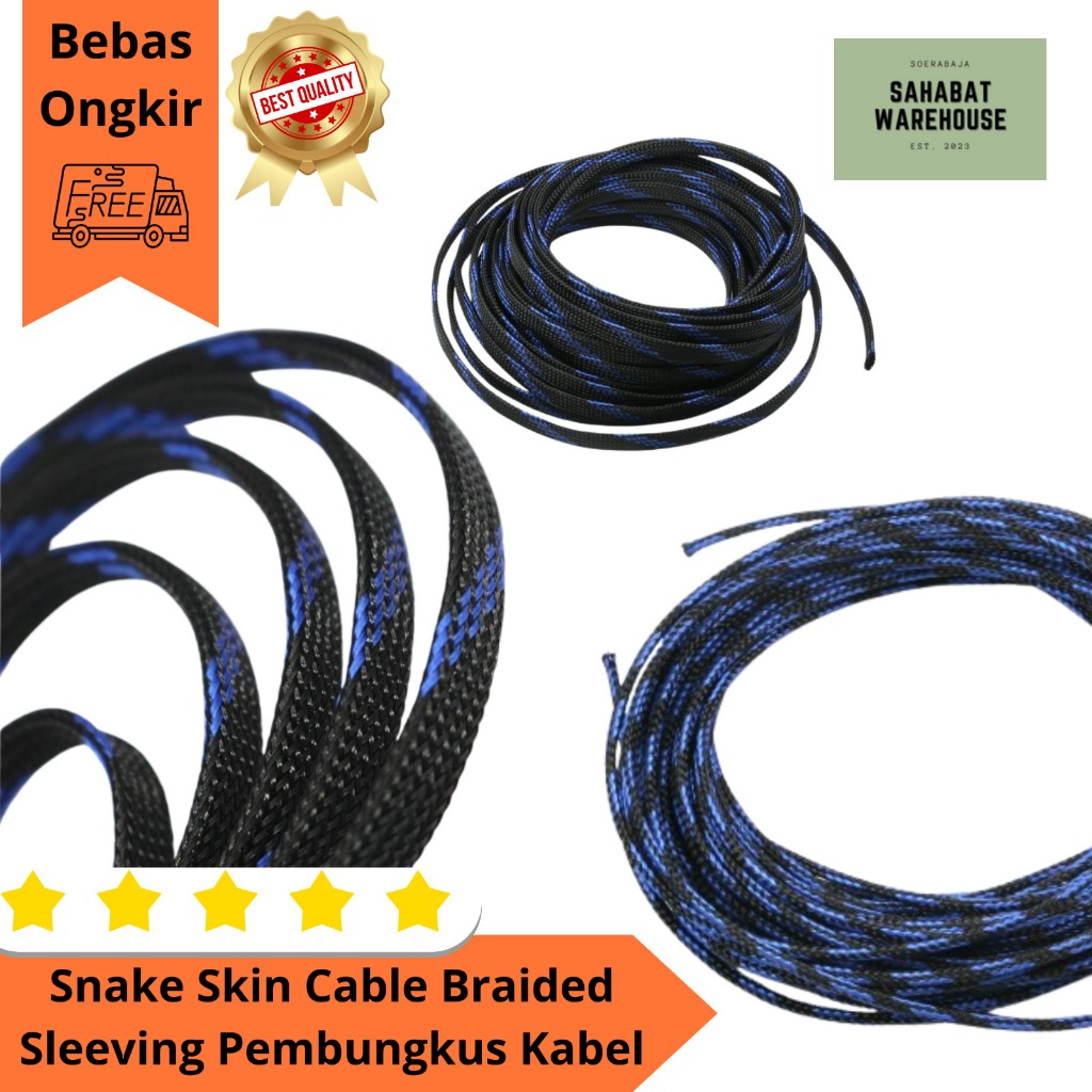 Jual Snake Skin Cable Braided Sleeving Pembungkus Kabel BIRU HITAM ...