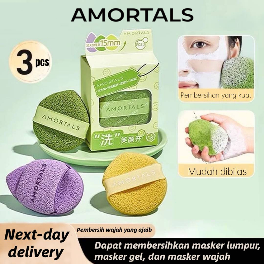 Jual [3pcs]AMORTALS Facial Puff Sponge - Busa Banyak Sponge Pembersih ...