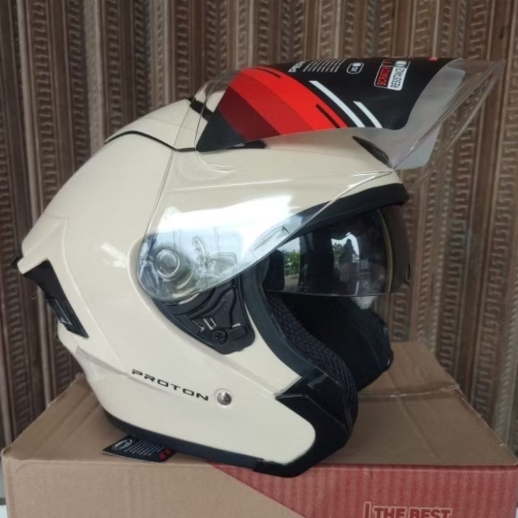 Jual HELM HRV PROTON CREAM GLOSSY DOBLE VISOR ORIGINAL | Shopee Indonesia