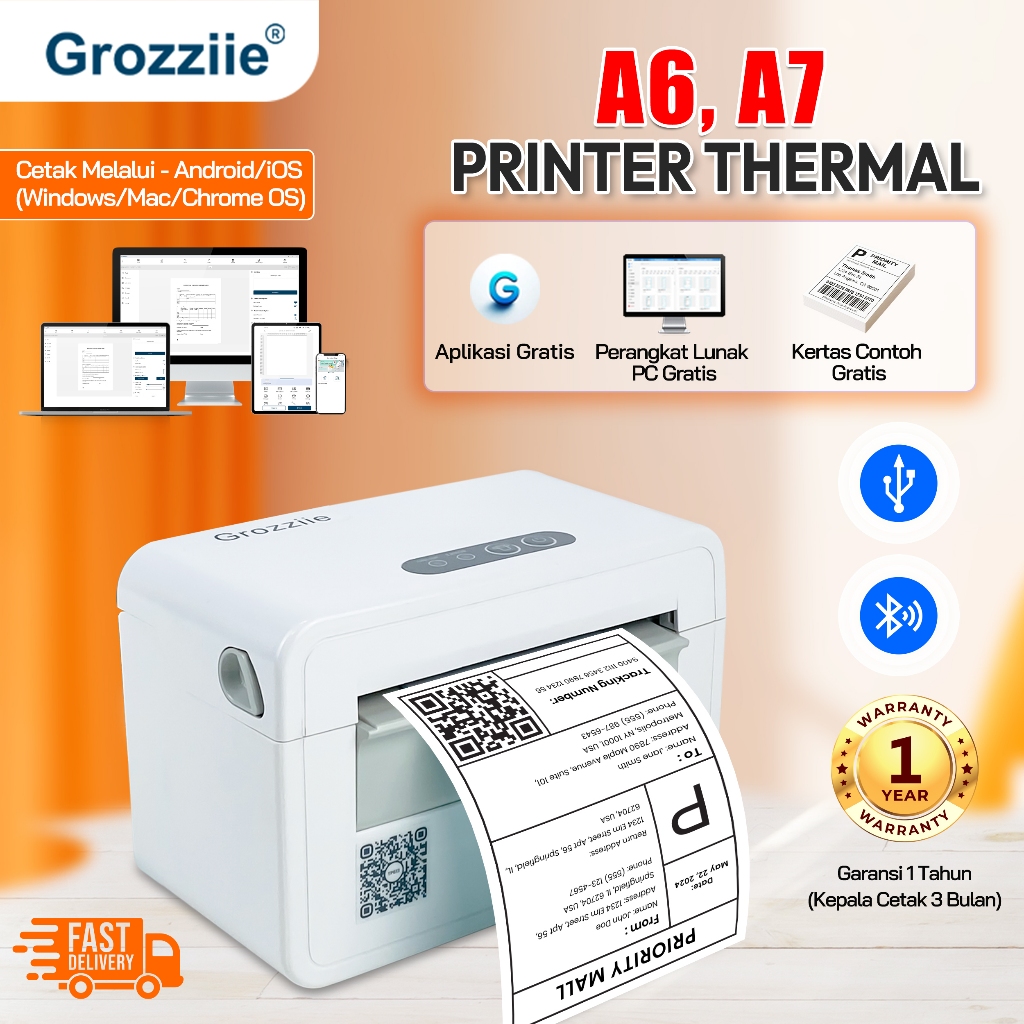 Jual GROZZIIE Printer Thermal Label & Resi | USB + Bluetooth ...